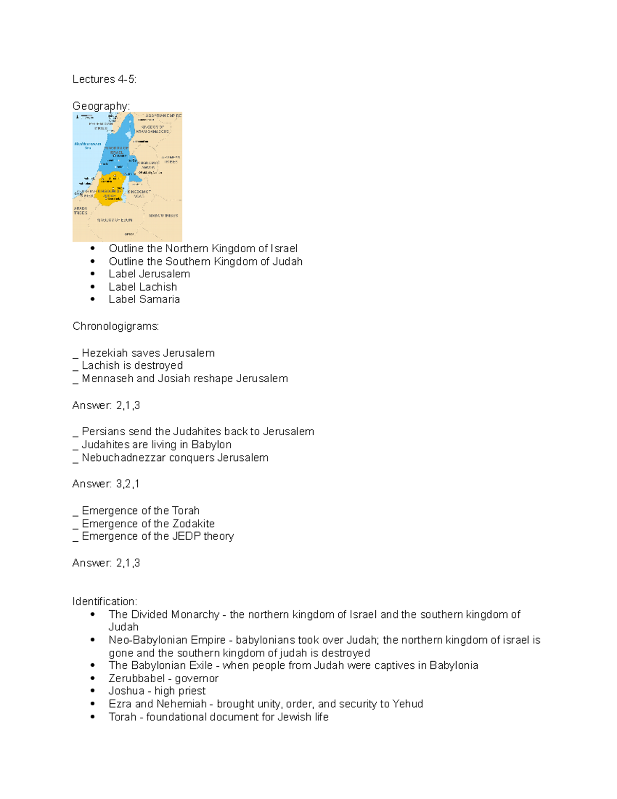 Lectures 4-5 JS 100 Review - Lectures 4-5: Geography: Outline the Northern Kingdom of Israel ...
