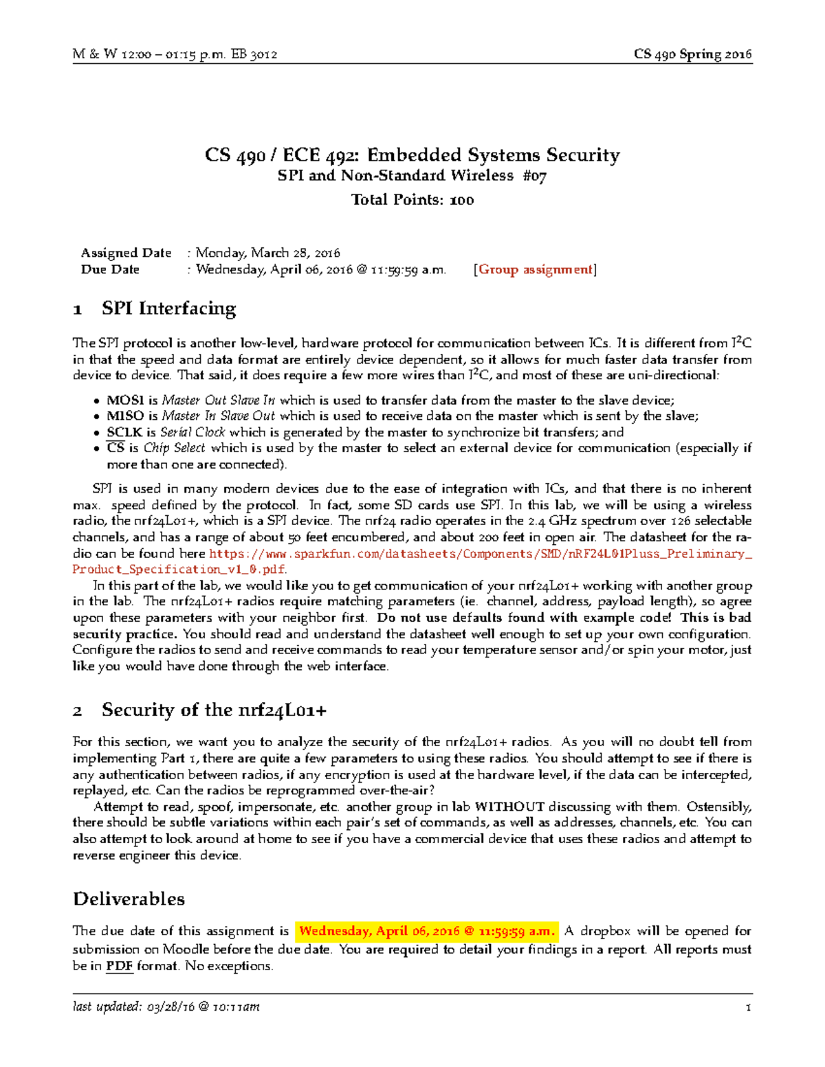 Lab7 - Lab - M & W 12 : 00 – 01 : 15 p. EB 3012 CS 490 Spring 2016 CS ...