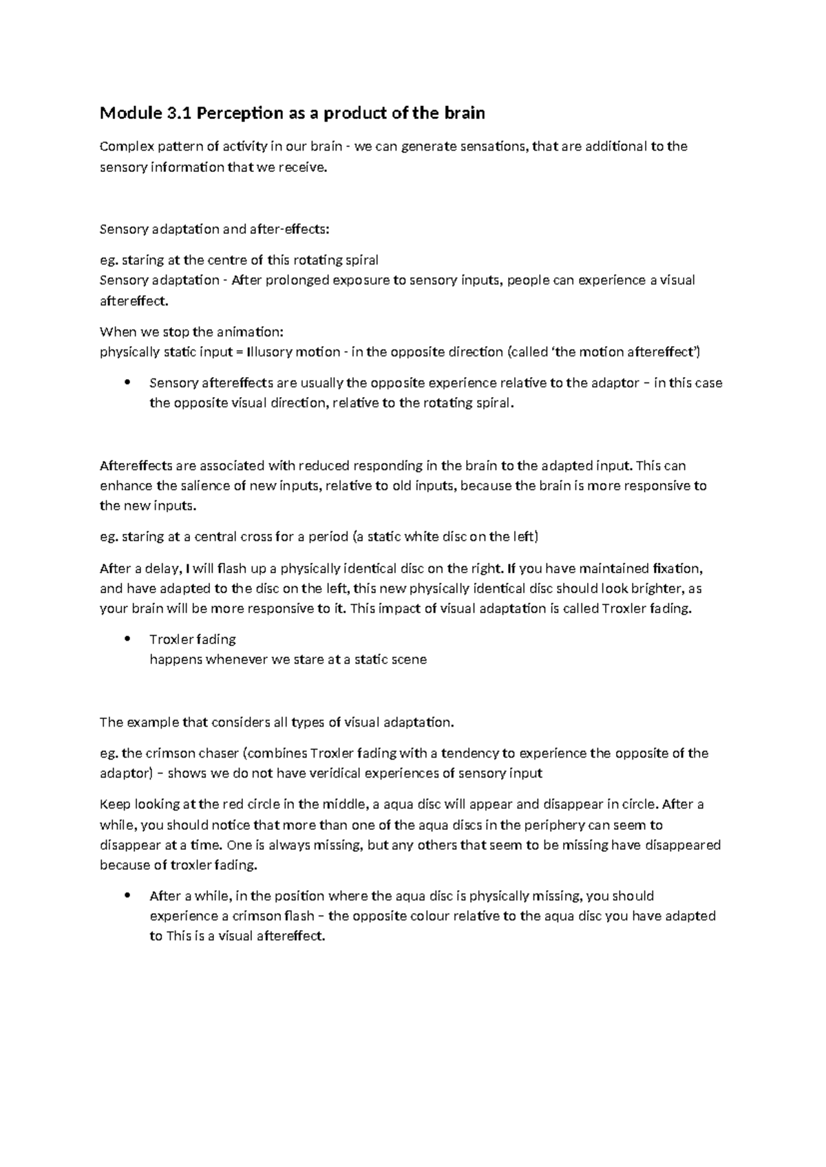 NEUR1020 Module 3 Notes - Module 3 Perception as a product of the brain ...