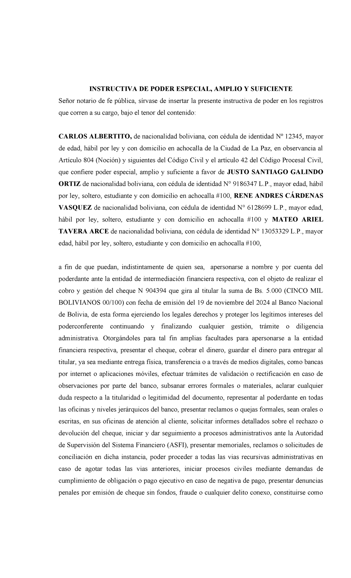 Instructiva DE Poder Especial, Amplio Y Suficiente - INSTRUCTIVA DE ...