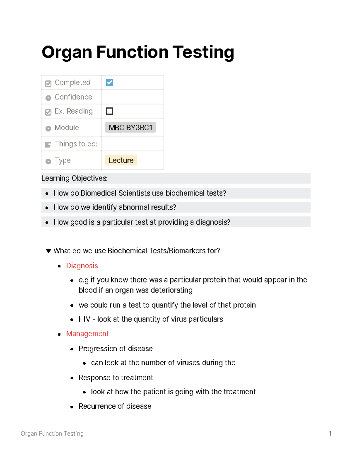 Organ Function Testing - Organ Function Testing Completed Confidence Ex ...