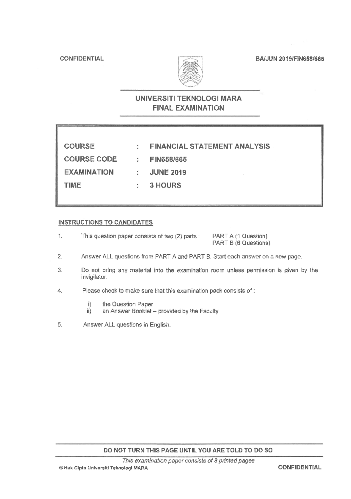 PAST YEAR Jun2019 - Financial Statement Analysis - Studocu
