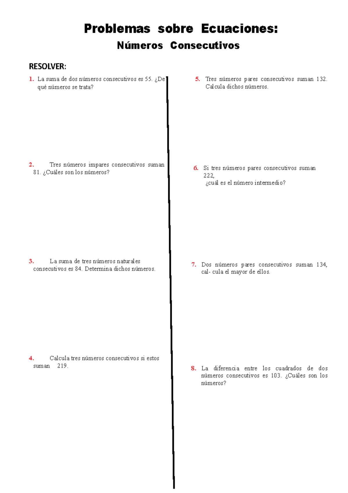 Numeros Consecutivos - Apuntes 1 - Problemas sobre Ecuaciones: Números ...