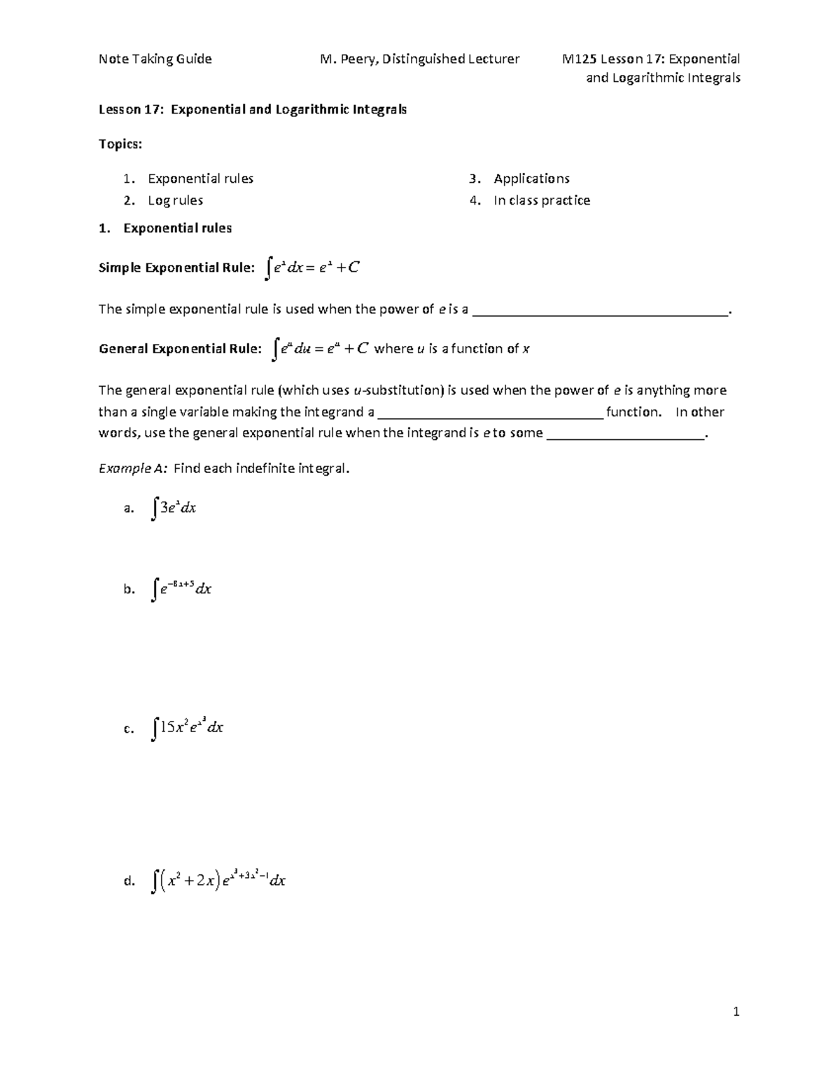 L17 Exp and Log Integrals - and Logarithmic Integrals Lesson 17 ...