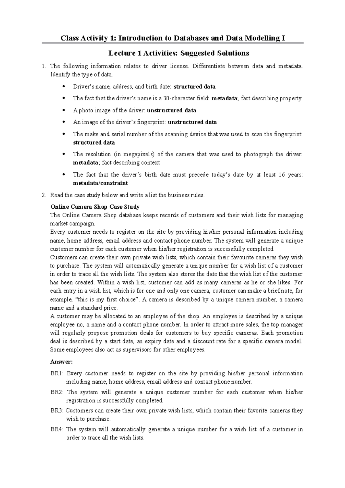 Solution-Class Activity 1 - Class Activity 1: Introduction to Databases ...