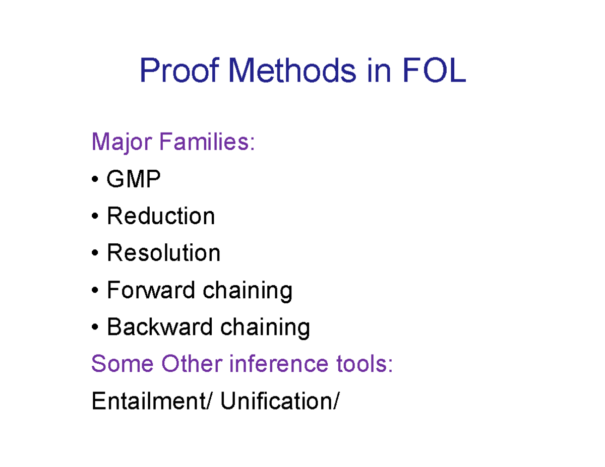 Comp408 lec12 - MMMMMMMMMMMMMMMMMMMM - Proof Methods in FOL Major ...