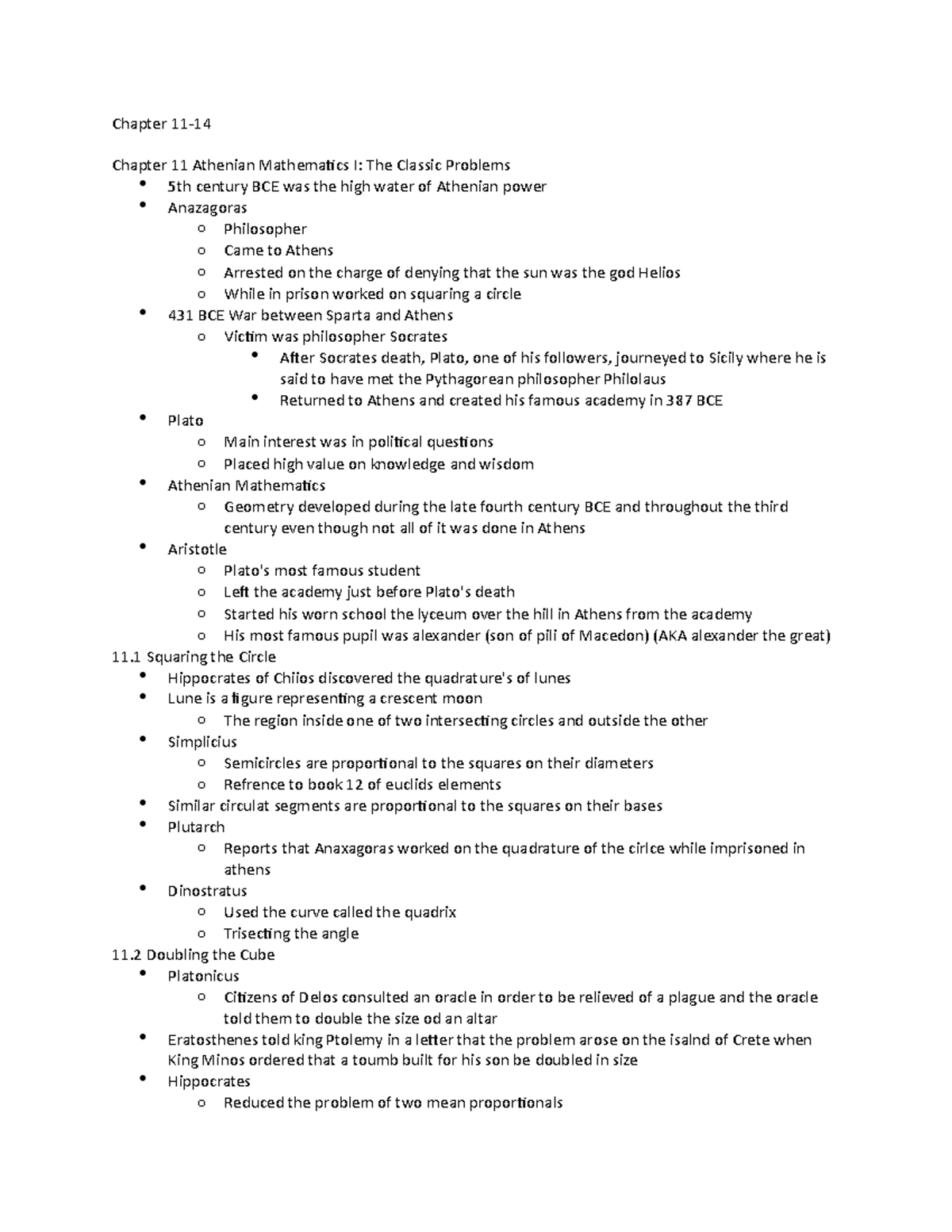 Chapter 11-14 History of Math - Chapter 11- Chapter 11 Athenian ...