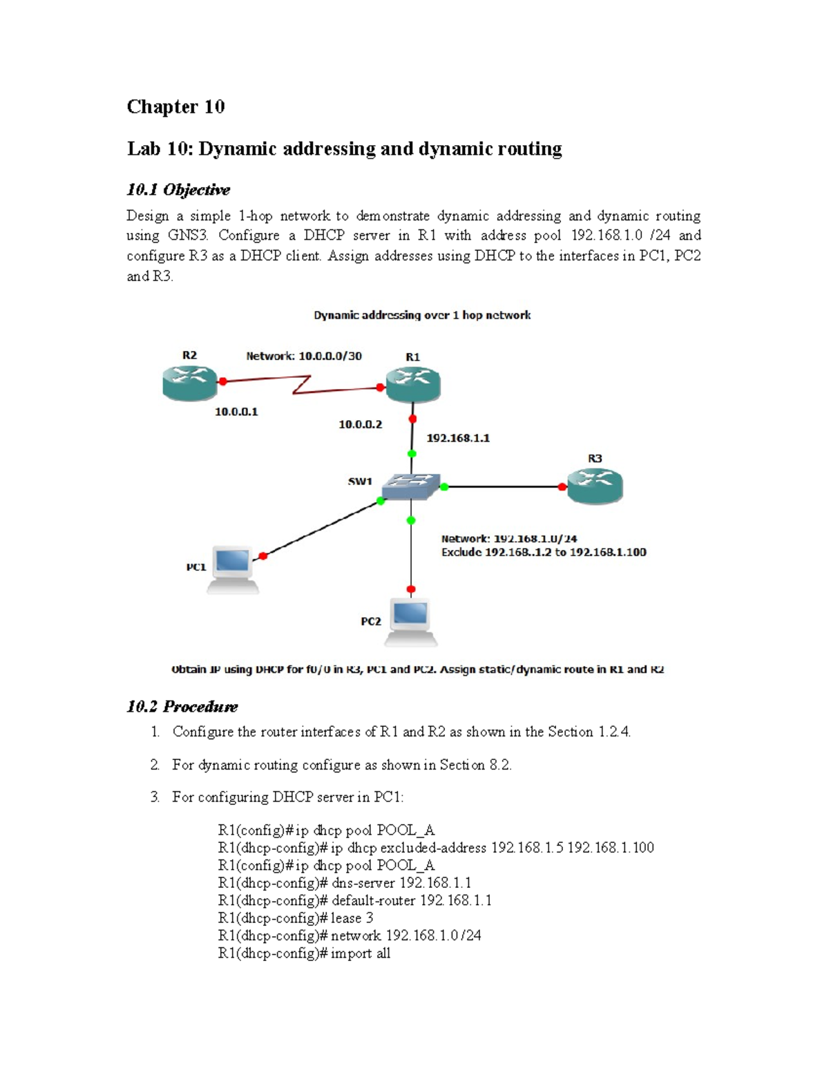 Lab 10 Dynamic Addressing And Dynamic Routing Configure A Dhcp Server In R1 With Address