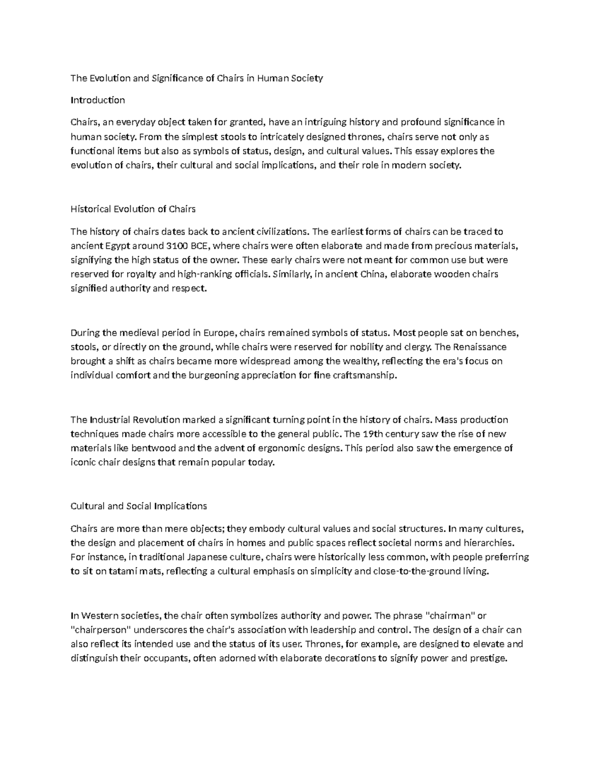 The Evolution and Significance of Chairs in Human Society - The ...