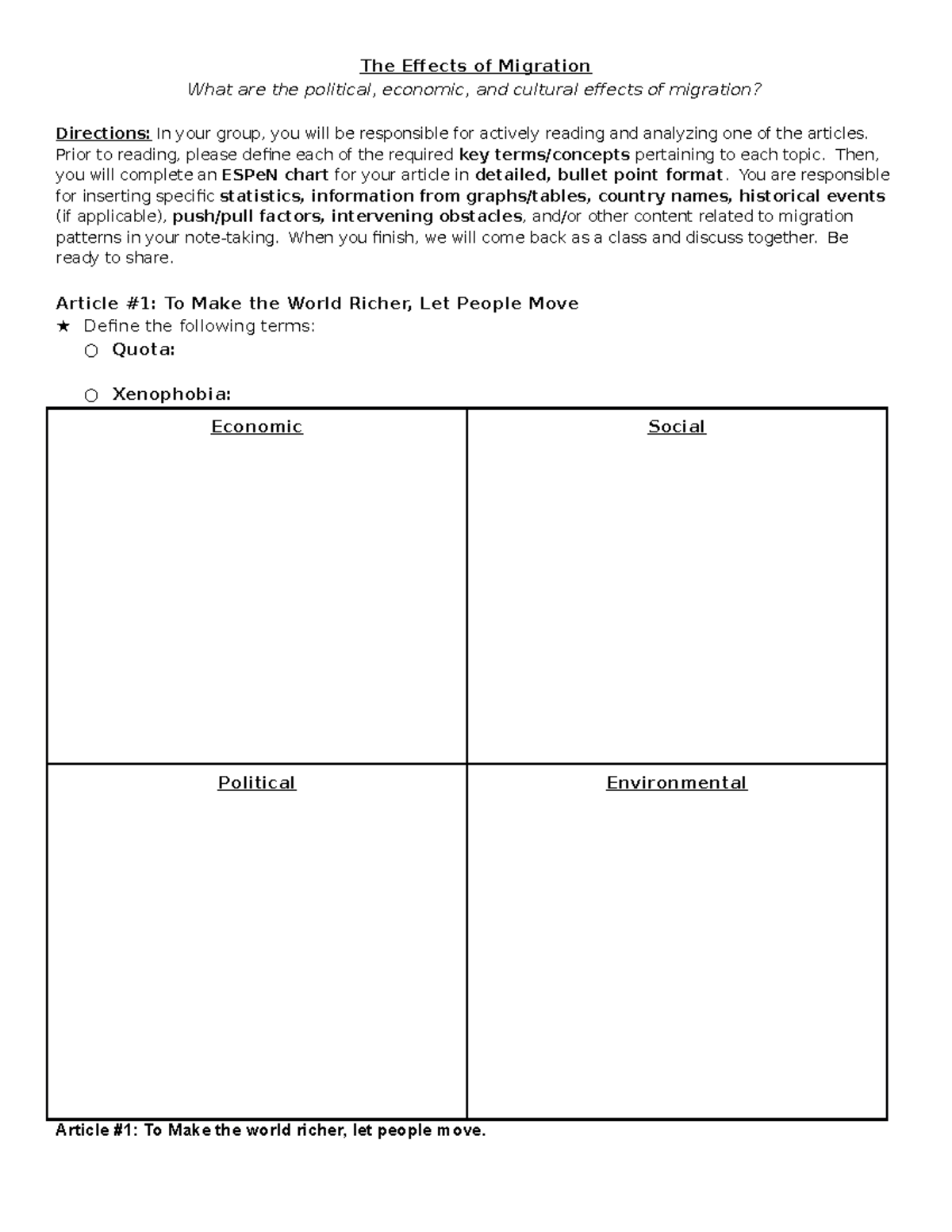 Effects of migration Article #1 - The Effects of Migration What are the ...