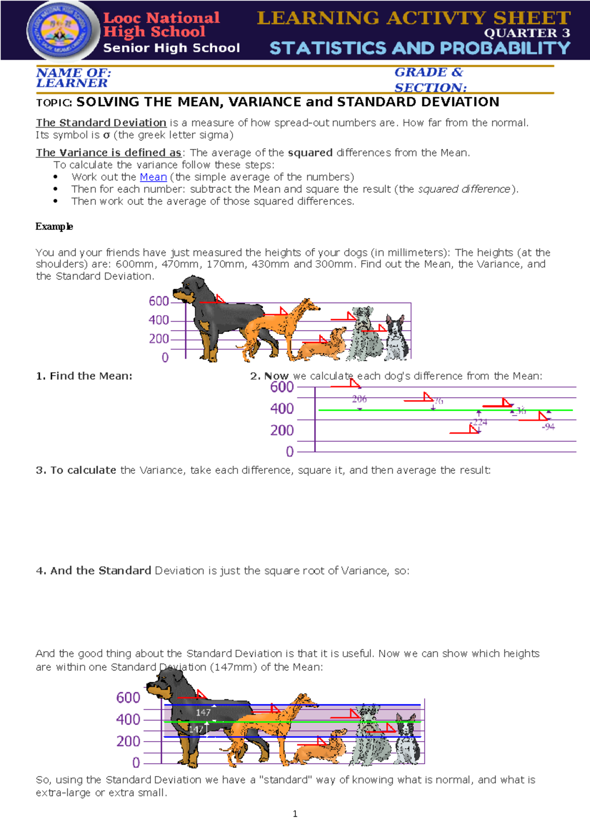 Week 3 - Learning Activity SHeet - TOPIC: SOLVING THE MEAN, VARIANCE ...