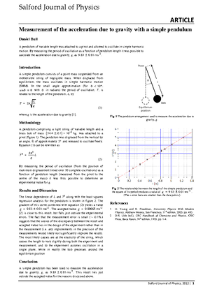 determine value of g with Compound Pendulum - Physics (Sessional) - Studocu