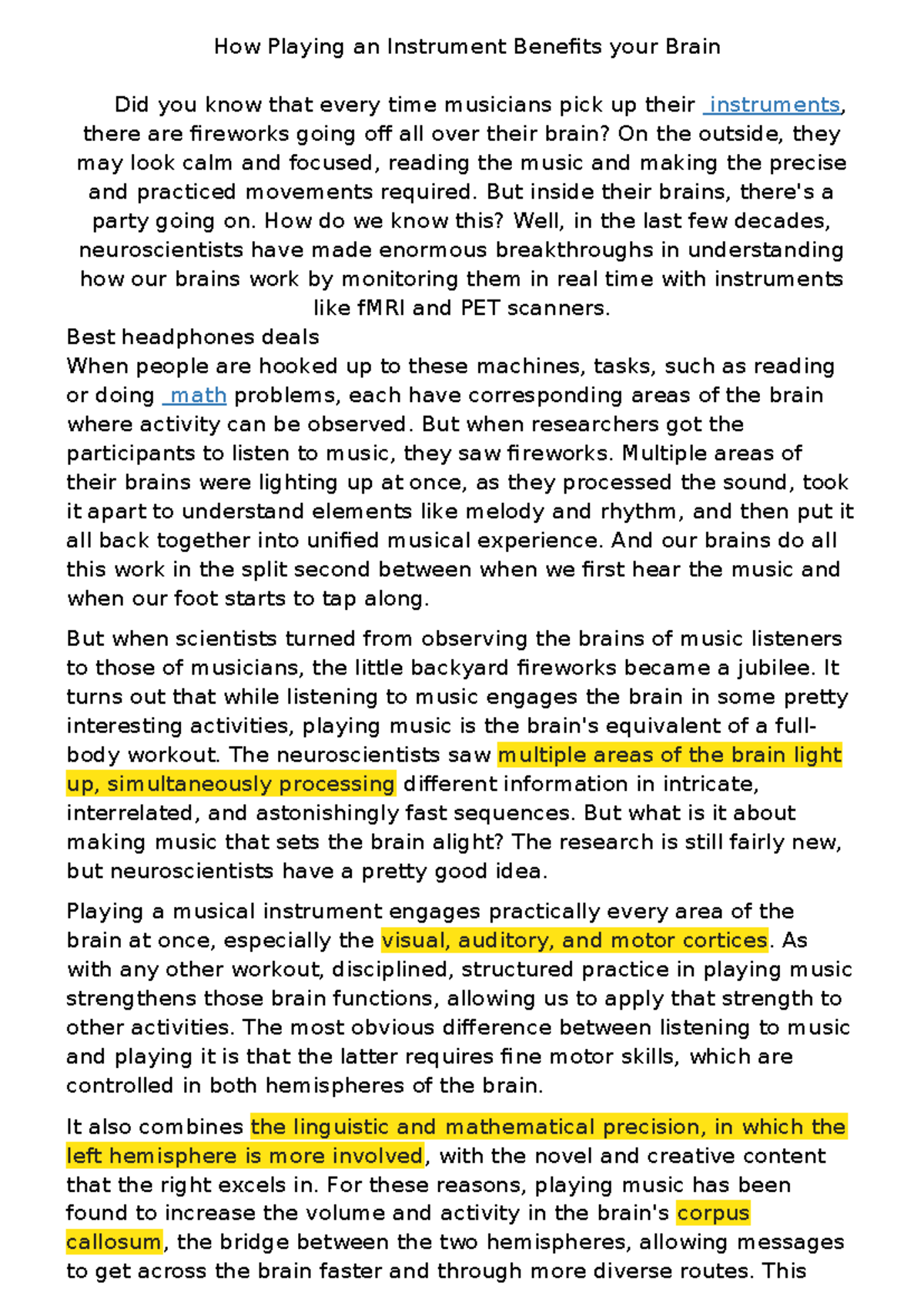 How Playing an Instrument Benefits your Brain - But inside their brains ...