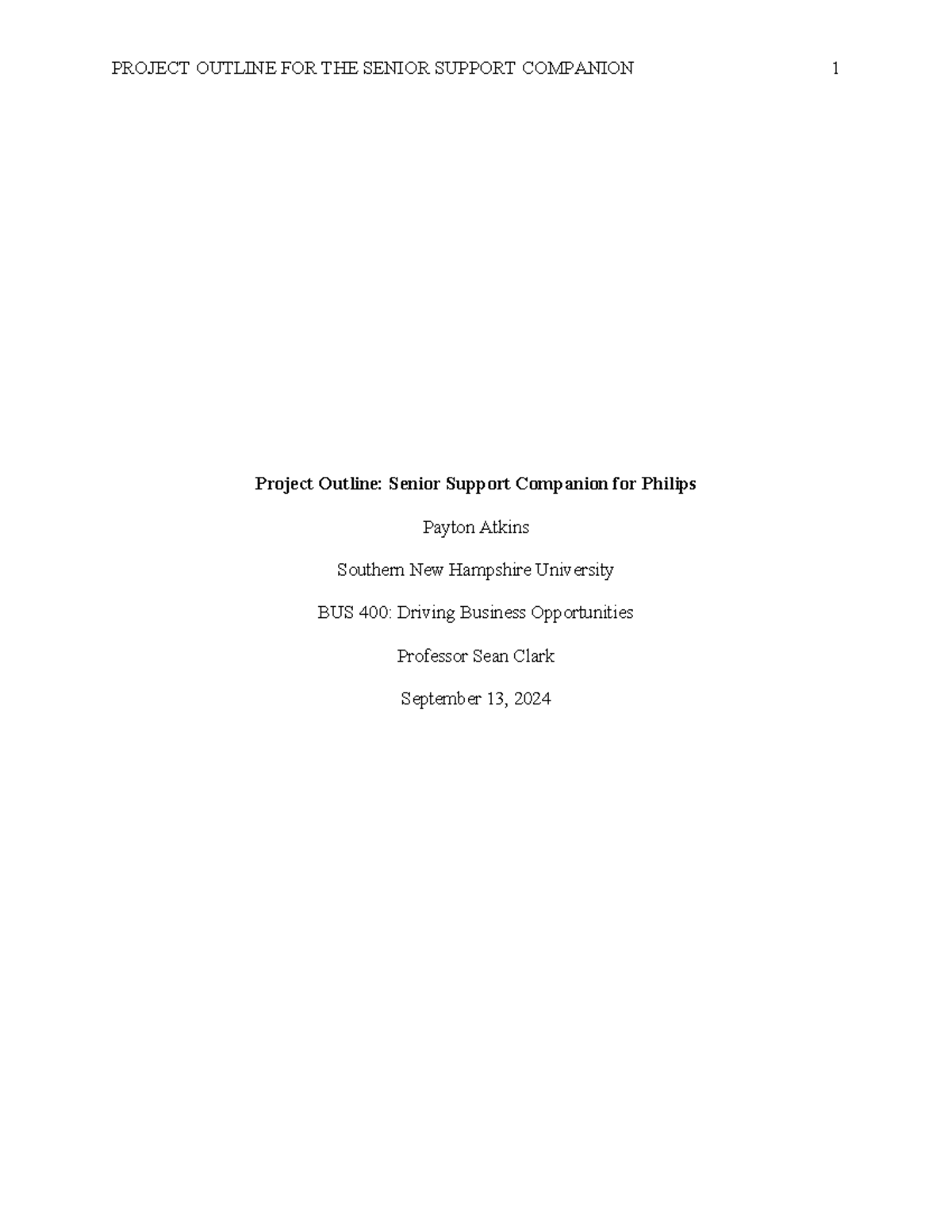 BUS 400 Module Two Assignment - Project Outline: Senior Support ...