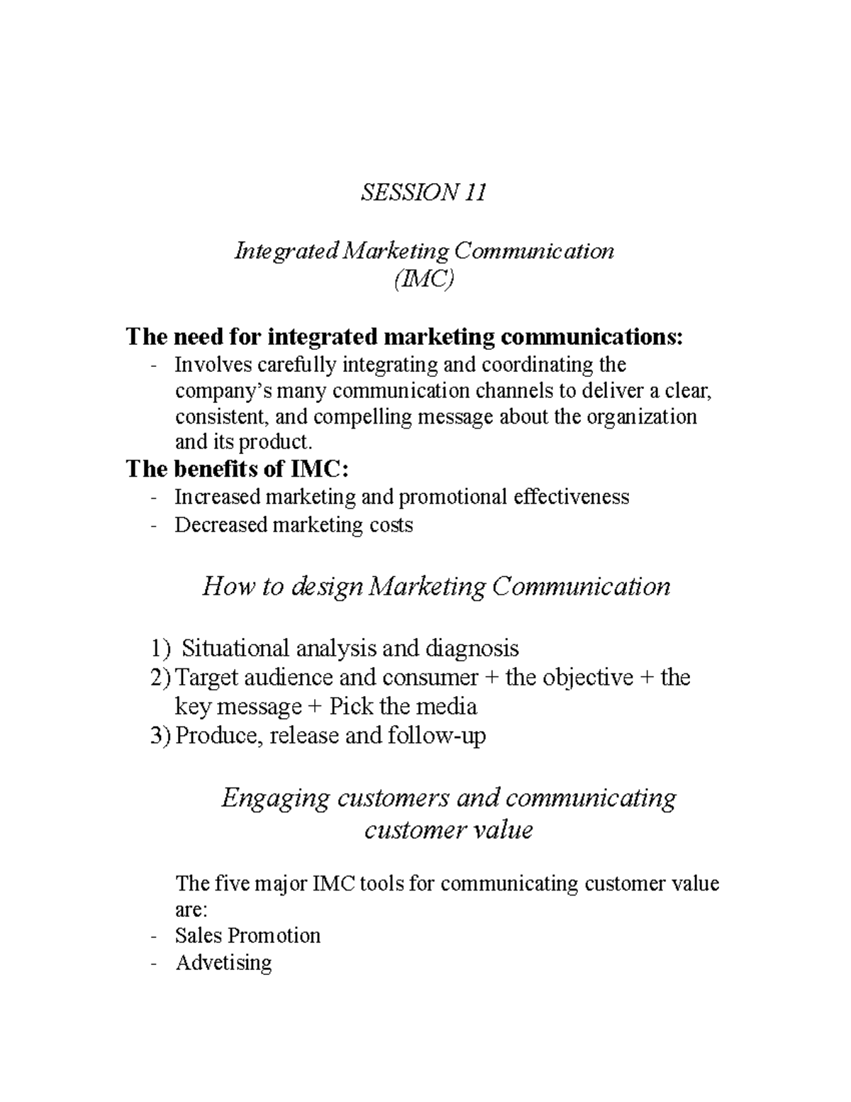 Session 11 - Résumé - SESSION 11 Integrated Marketing Communication ...