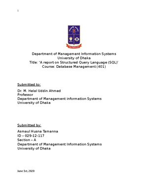 chapter 2 solution of exercise,book of database management system - C H A P T E R 2 Introduction ...