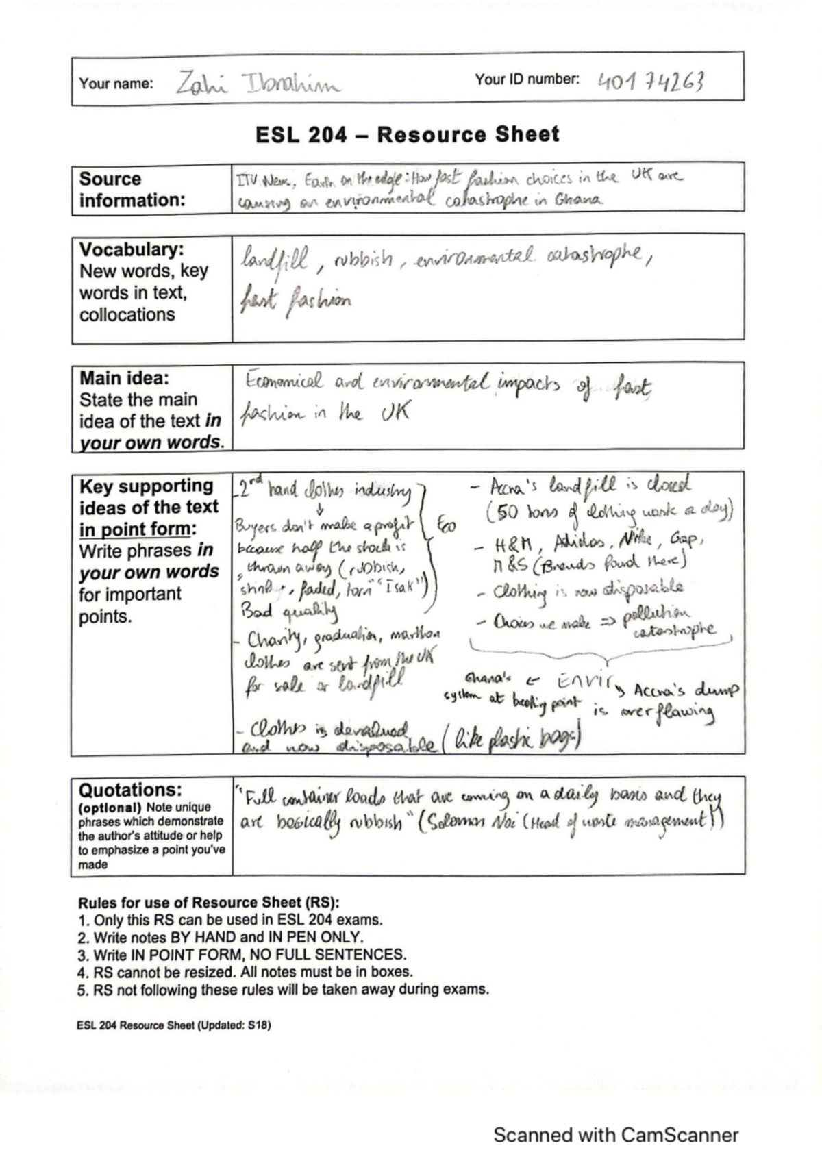English 204 resource sheets - ESL 204 - Studocu