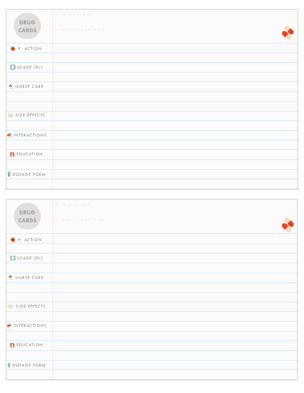 Fillable Drug Cards Pharmacology - DRUG CARDS M E D I C A T I O N C L A ...