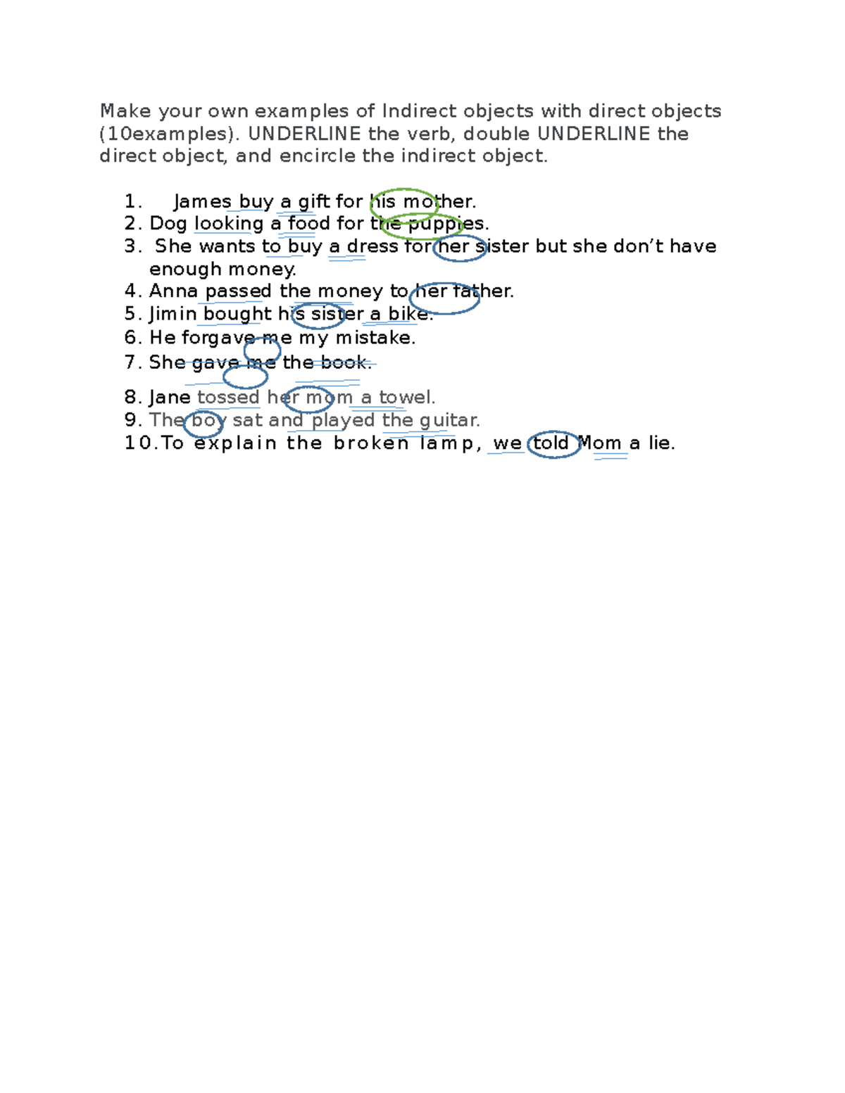 Verb - hewlo - Make your own examples of Indirect objects with direct ...