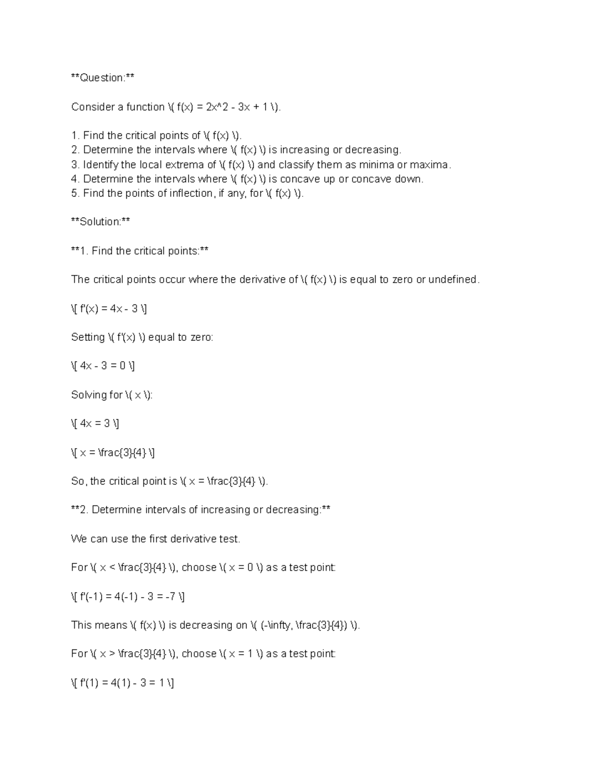 143 - Java - Question: Consider a function ( f(x) = 2x^2 - 3x + 1 ...