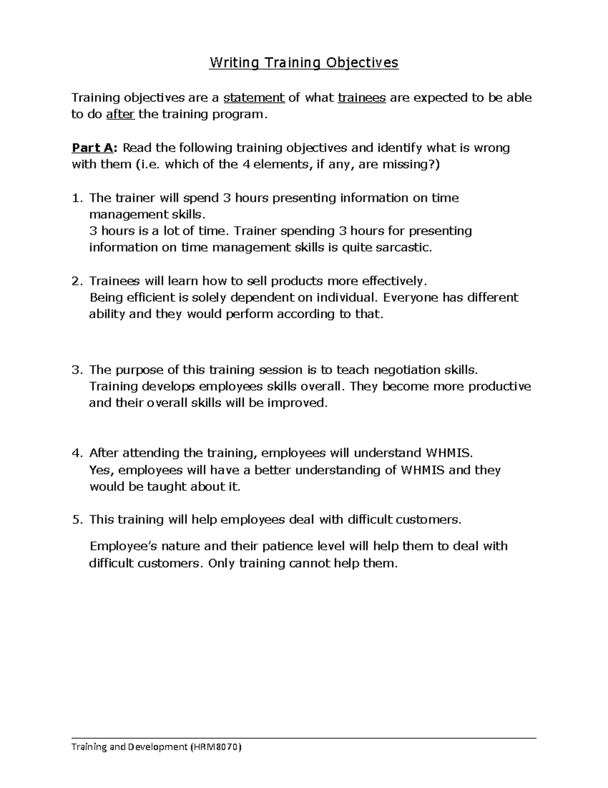 Assignment 3 - Writing Training Objectives - Writing Training ...