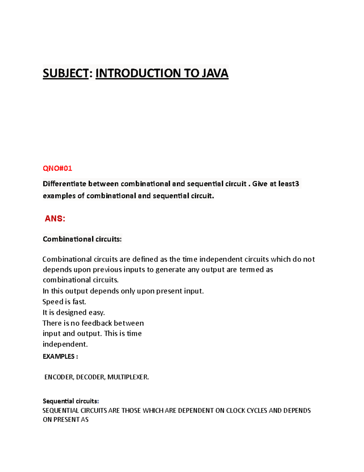 DLD Assignment 02 DLD Assignment 02 - SUBJECT: INTRODUCTION TO JAVA ...