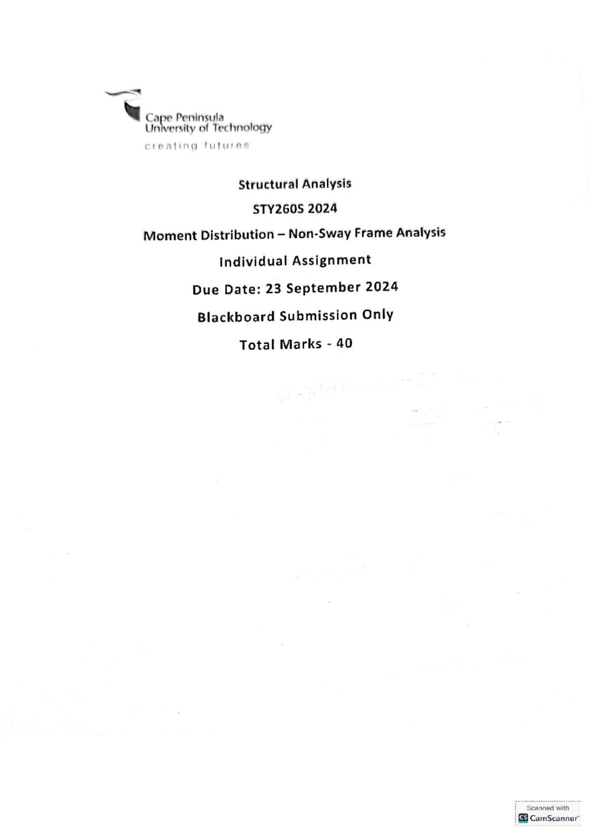 Sty assignment - Cape Peninsula University of Technology creating futures Structural Analysis ...