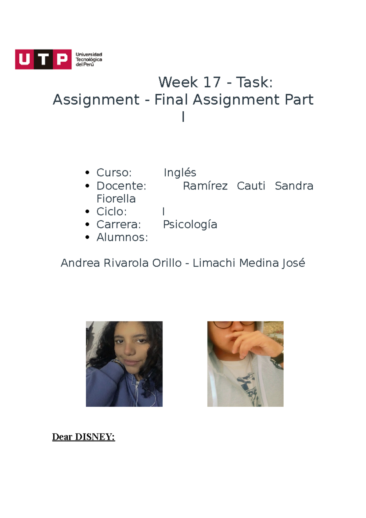 Week 17 - Trabajo de Inglés semana 17. - Week 17 - Task: Assignment - Final Assignment Part I ...