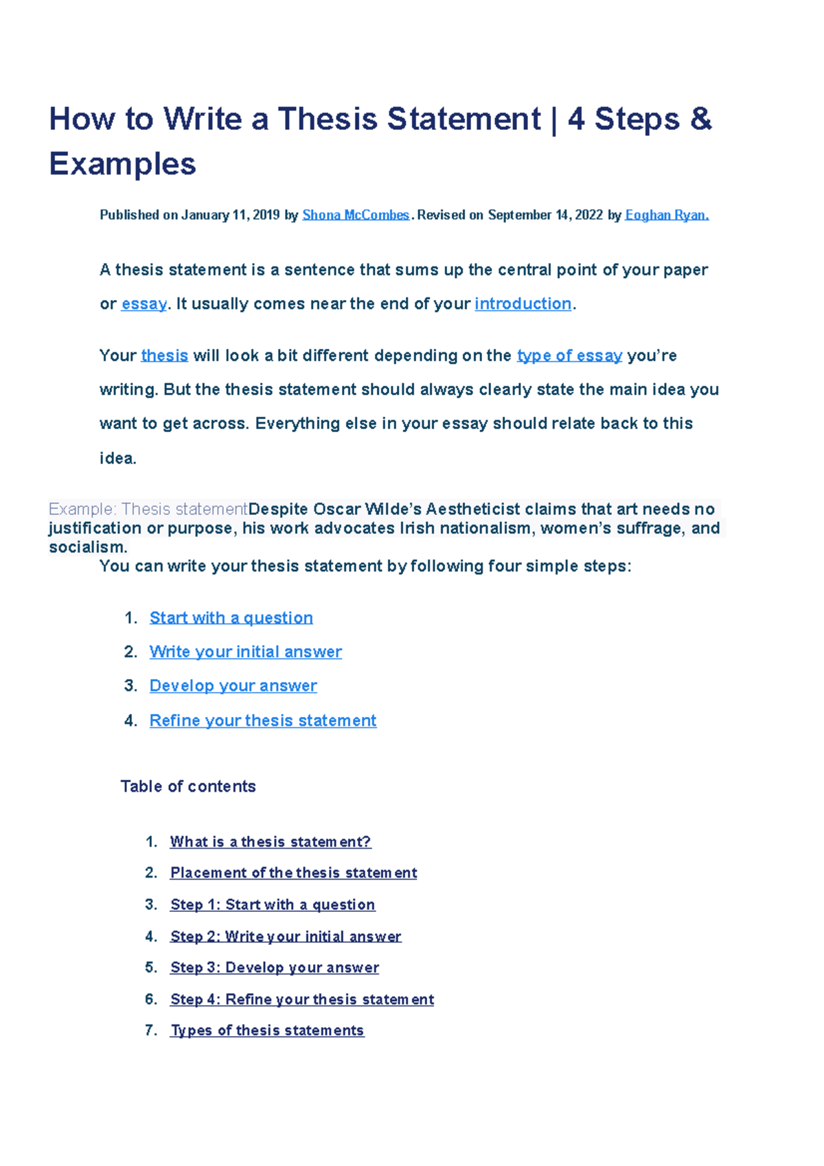 Thesis Statement - Revised on September 14, 2022 by Eoghan Ryan. A ...