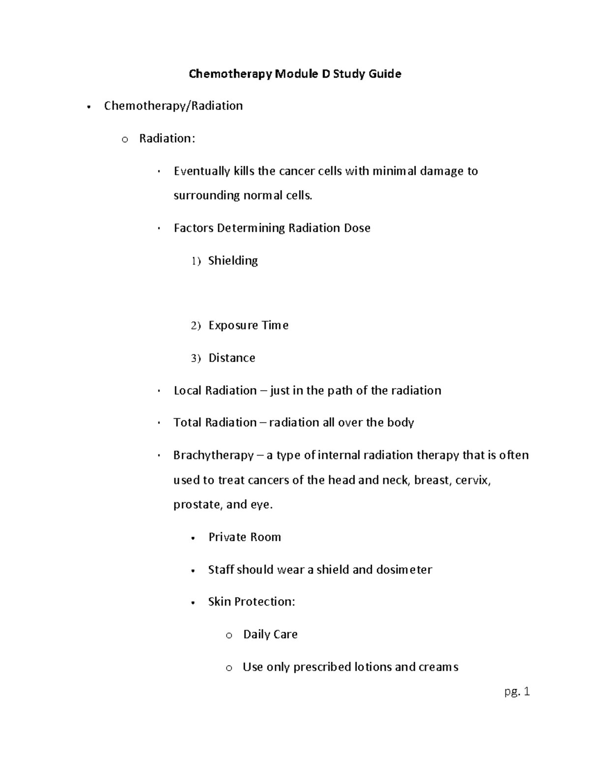 Chemotherapy Module D Study Guide - Factors Determining Radiation Dose ...