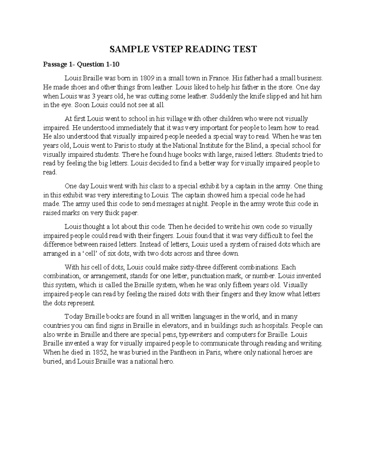 Reading Practice Test - SAMPLE VSTEP READING TEST Passage 1- Question 1 ...