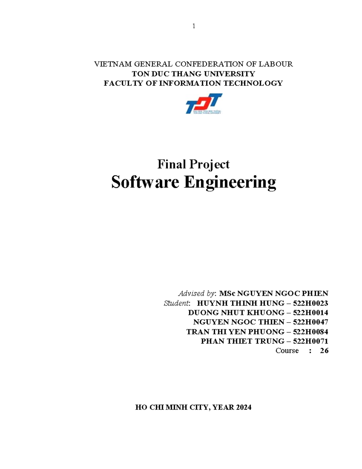 FProject Software Engineering - VIETNAM GENERAL CONFEDERATION OF LABOUR TON DUC THANG UNIVERSITY ...