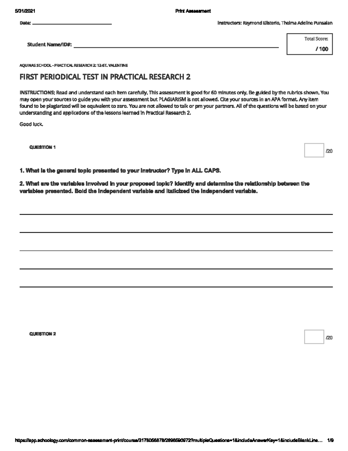 Quantitative Research Practice Periodical Examination - Applied ...