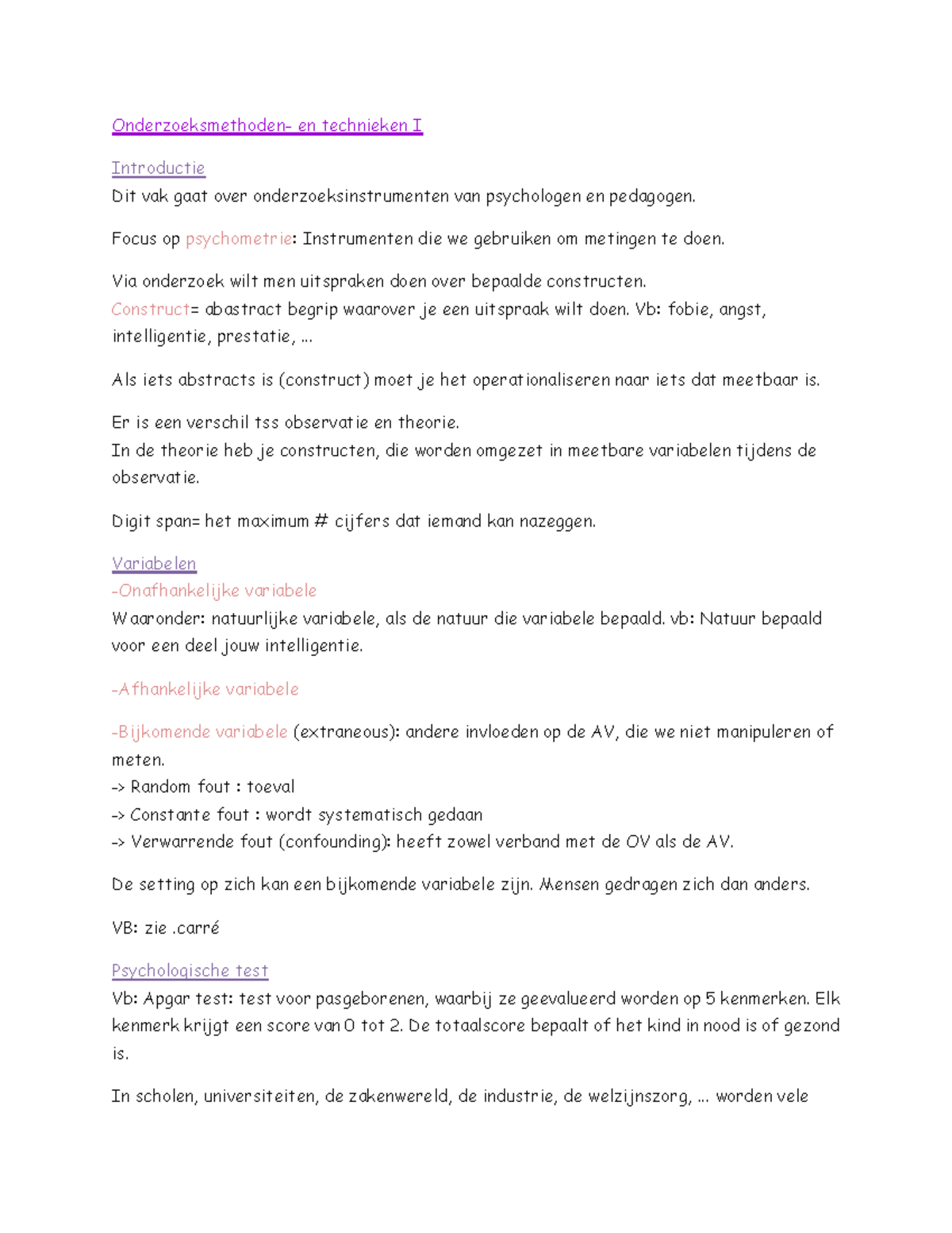 Samenvatting Onderzoeksmethoden en -technieken I - Onderzoeksmethoden ...