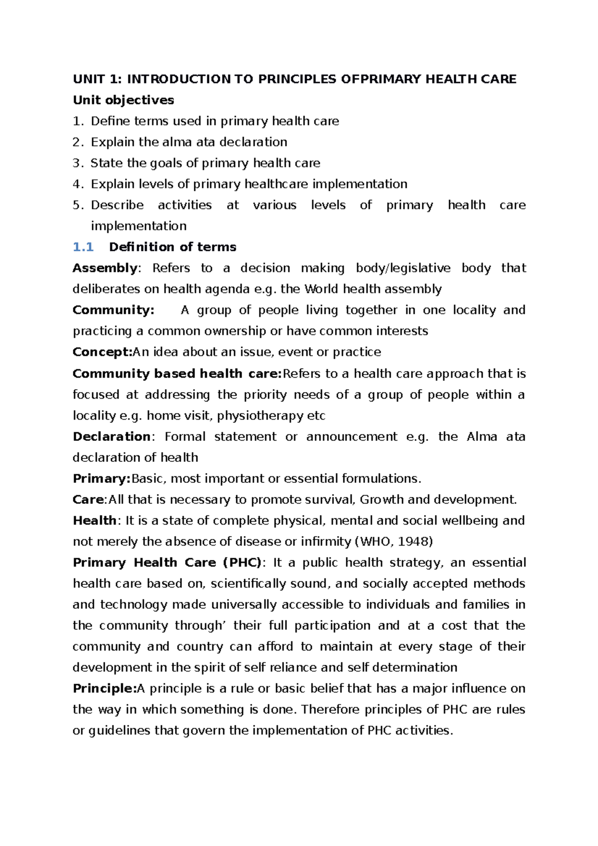 Phc - Introduction to primary health care in certificate and diploma ...