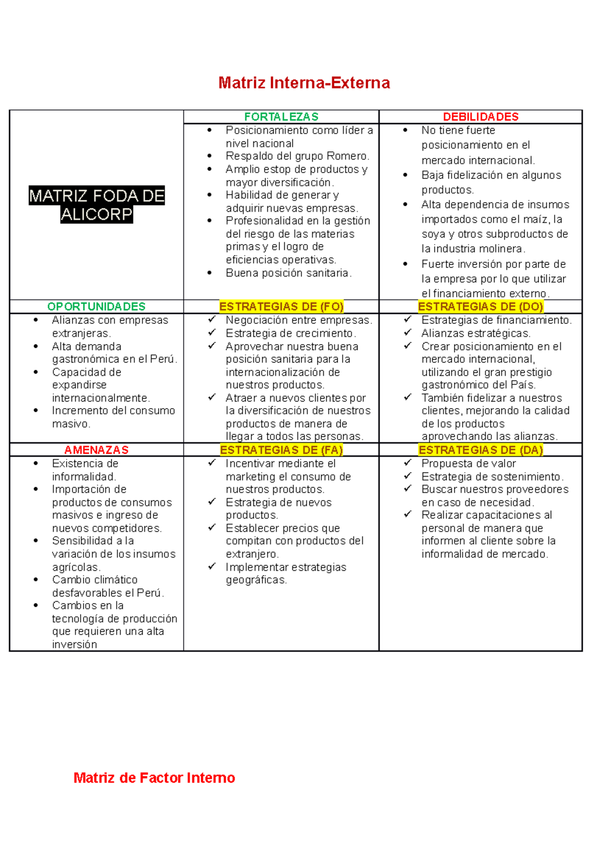 Matriz Interna Y Externa Examen FASE 2 - Matriz Interna-Externa MATRIZ ...
