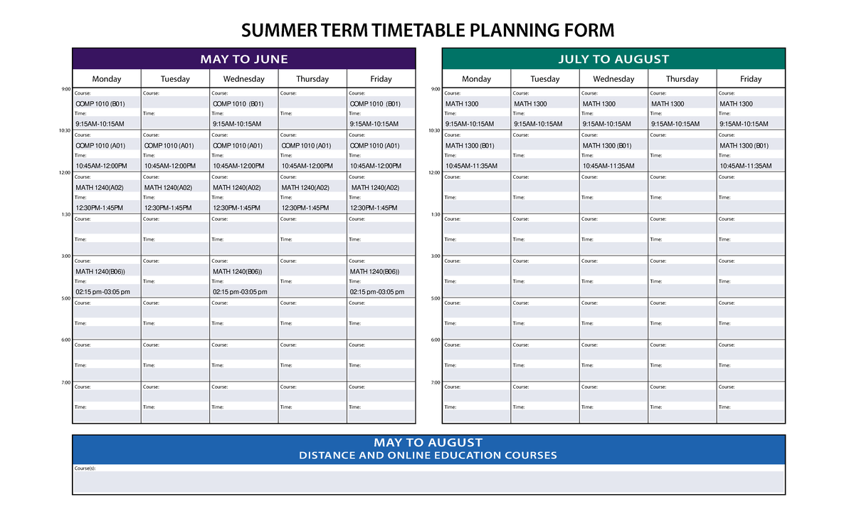 Summer Term 2024 Course Timetable Overview - SUMMER TERM TIMETABLE ...