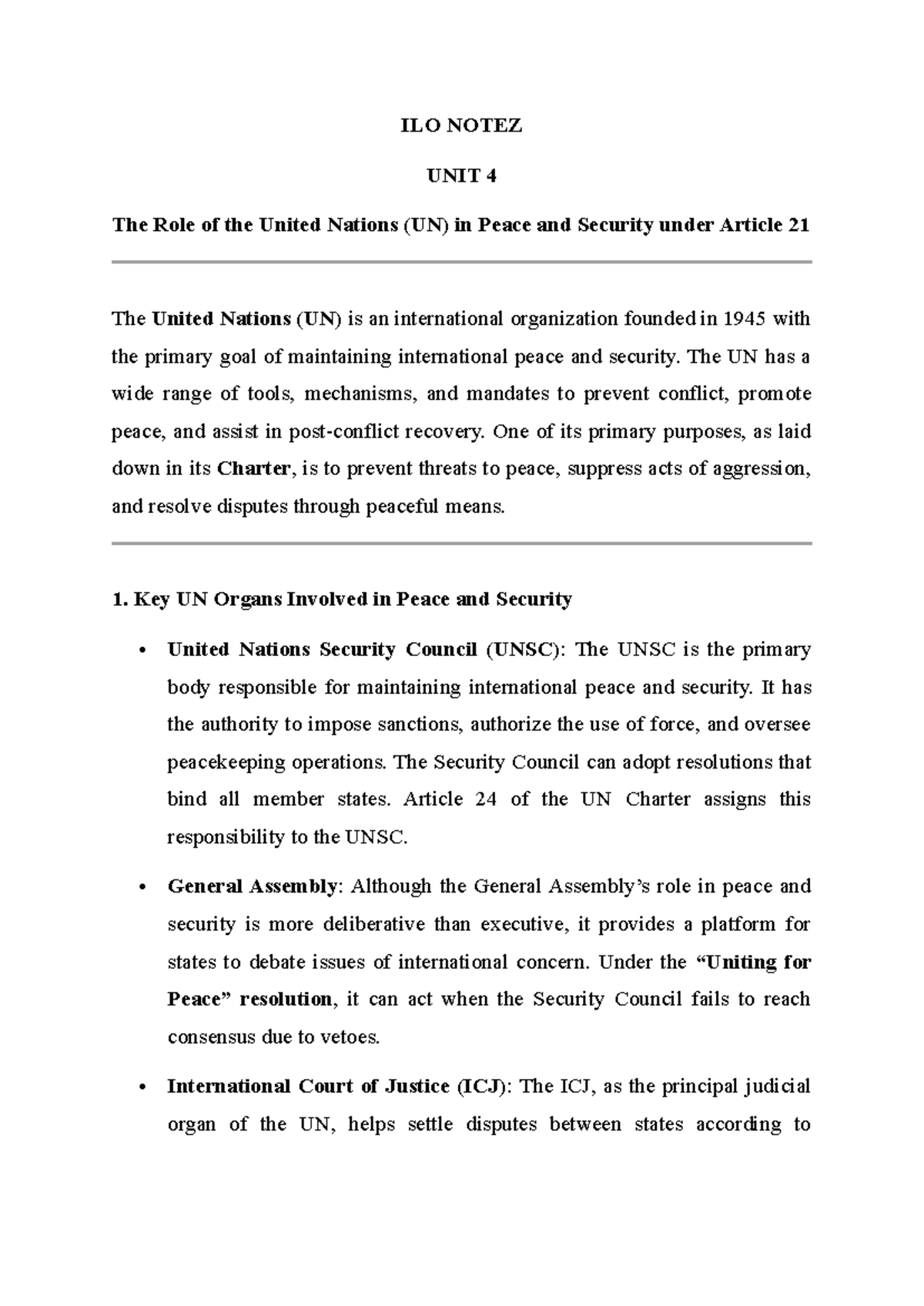 ILO Notez - law of international organisation notes - ILO NOTEZ UNIT 4 ...