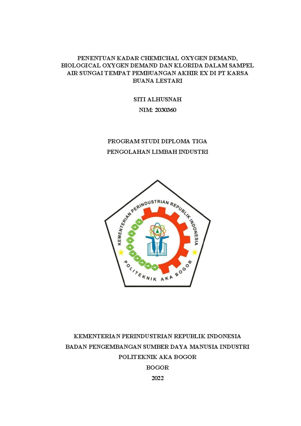 Tugas Akhir kimia - PENENTUAN KADAR CHEMICHAL OXYGEN DEMAND, BIOLOGICAL ...