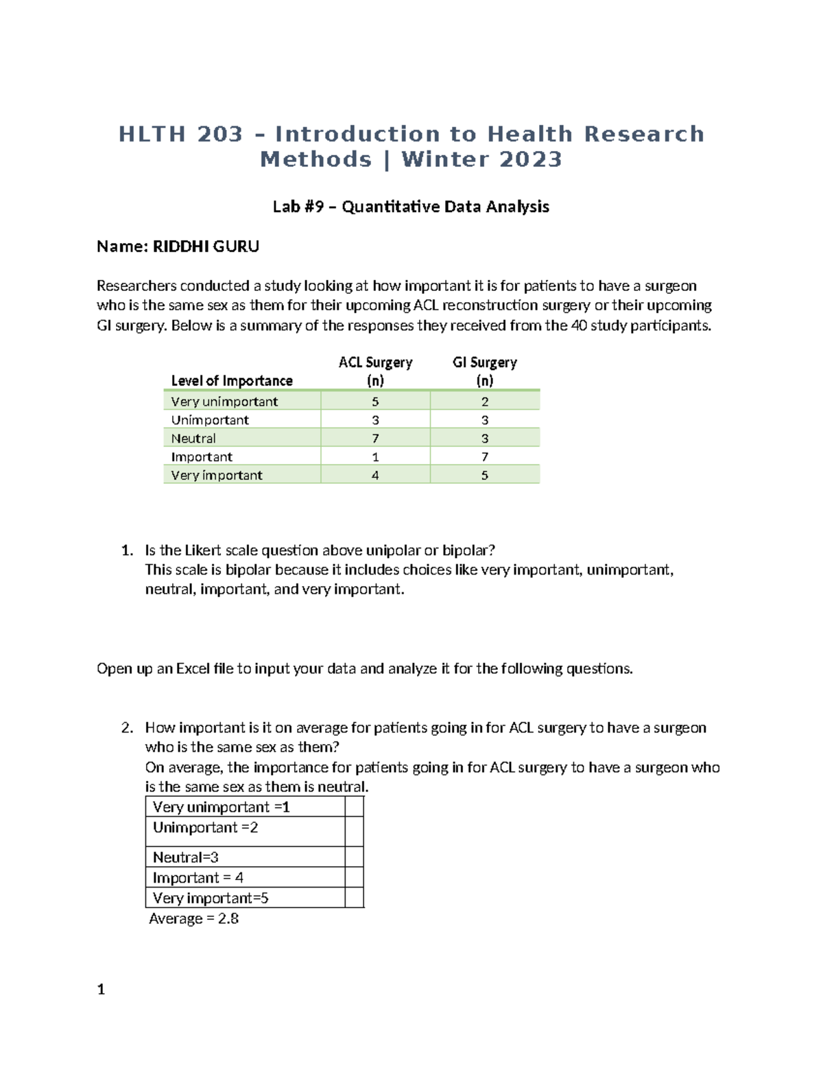 Lab #9 - Data Analysis Activity Worksheet - HLTH 203 – Introduction to ...