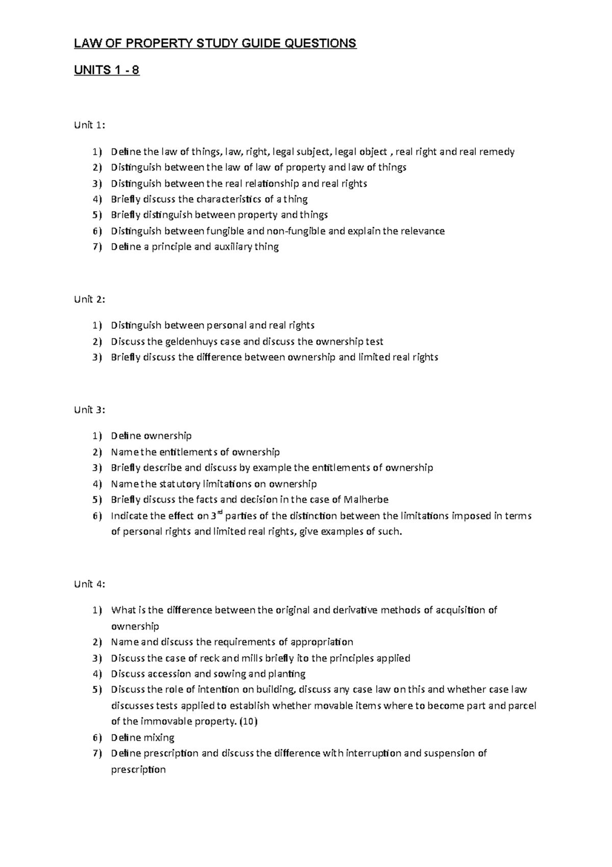 Sample/practice exam 2019, questions - LAW OF PROPERTY STUDY GUIDE ...