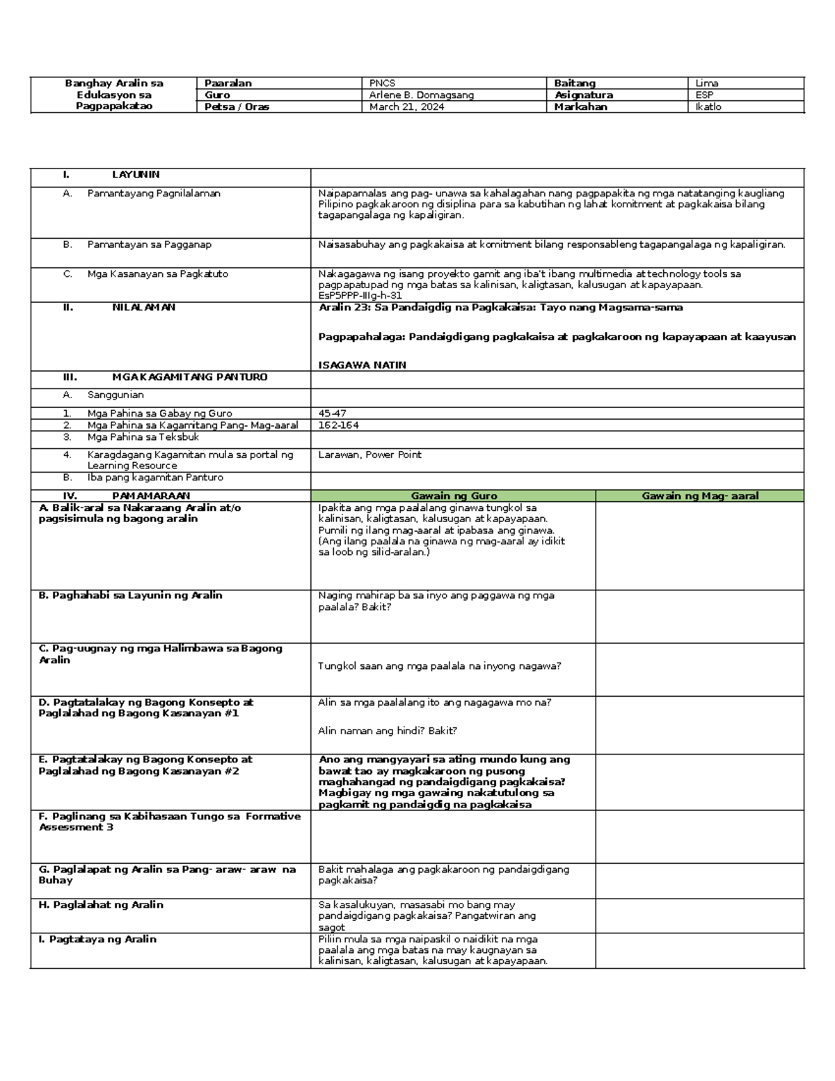 ESP March 21 - Useable and helpful documents - I. LAYUNIN A ...