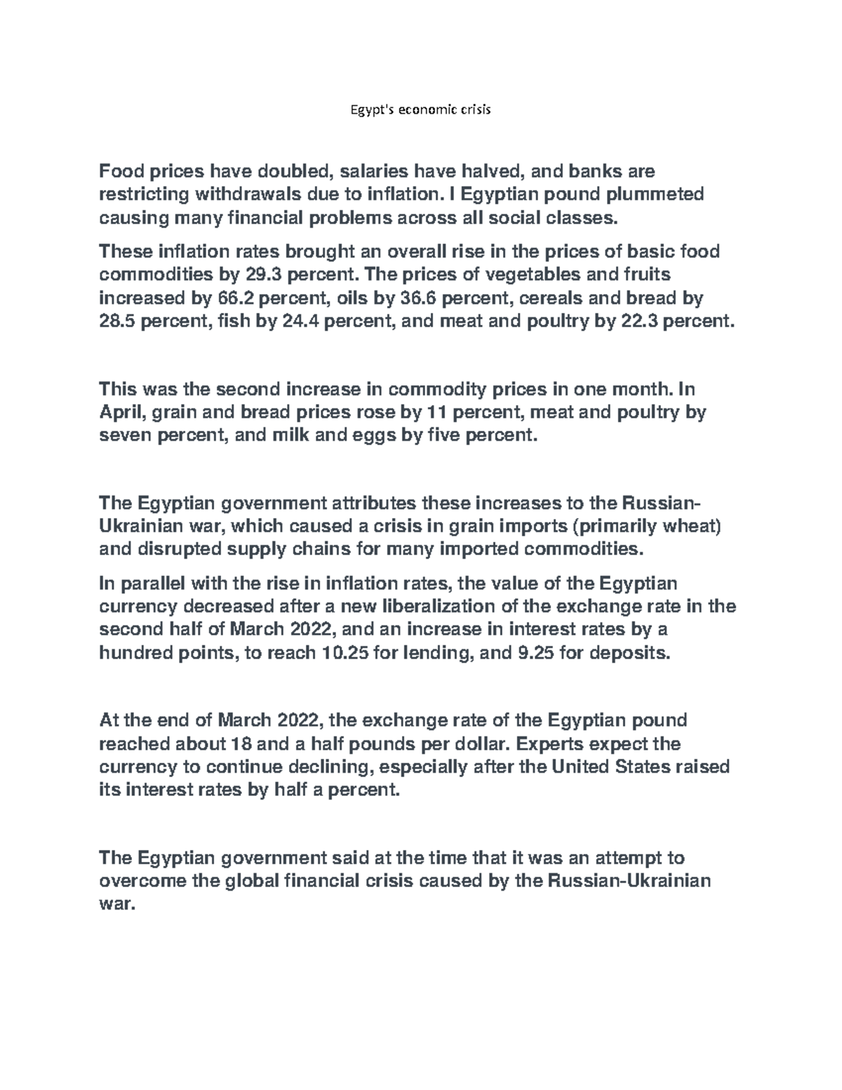 Egypt's Economy - an assignment about the economic crisis of egypt in ...