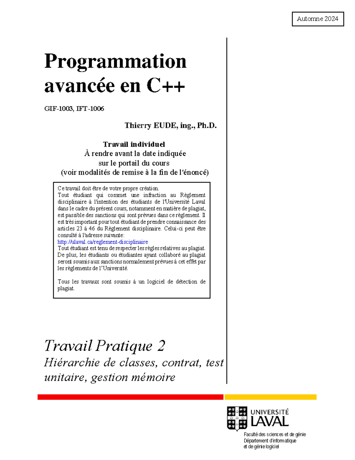 GIF-1003 - tp à faire - ####### Faculté des sciences et de génie ...