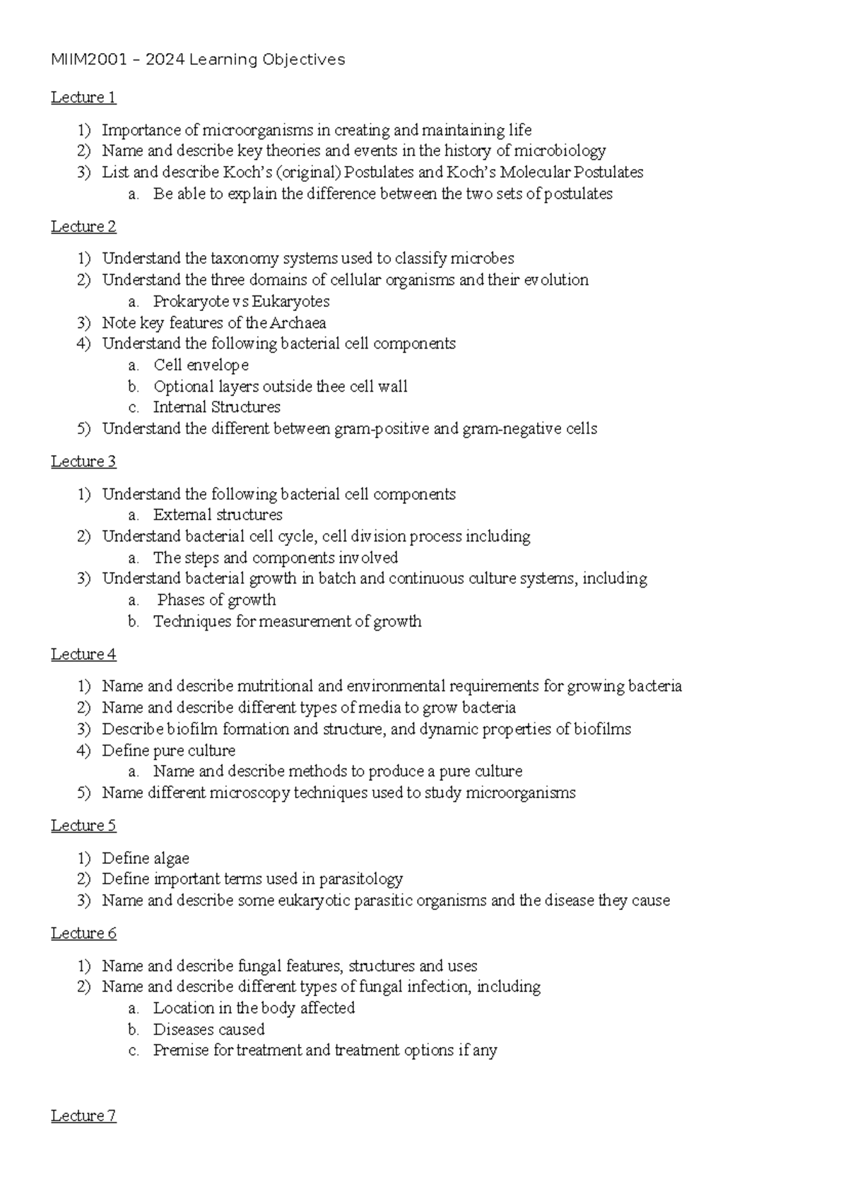 MIIM2000 1 Learning Objective (Lecture 1-11) - MIIM2001 – 2024 Learning Objectives Lecture 1 1 ...