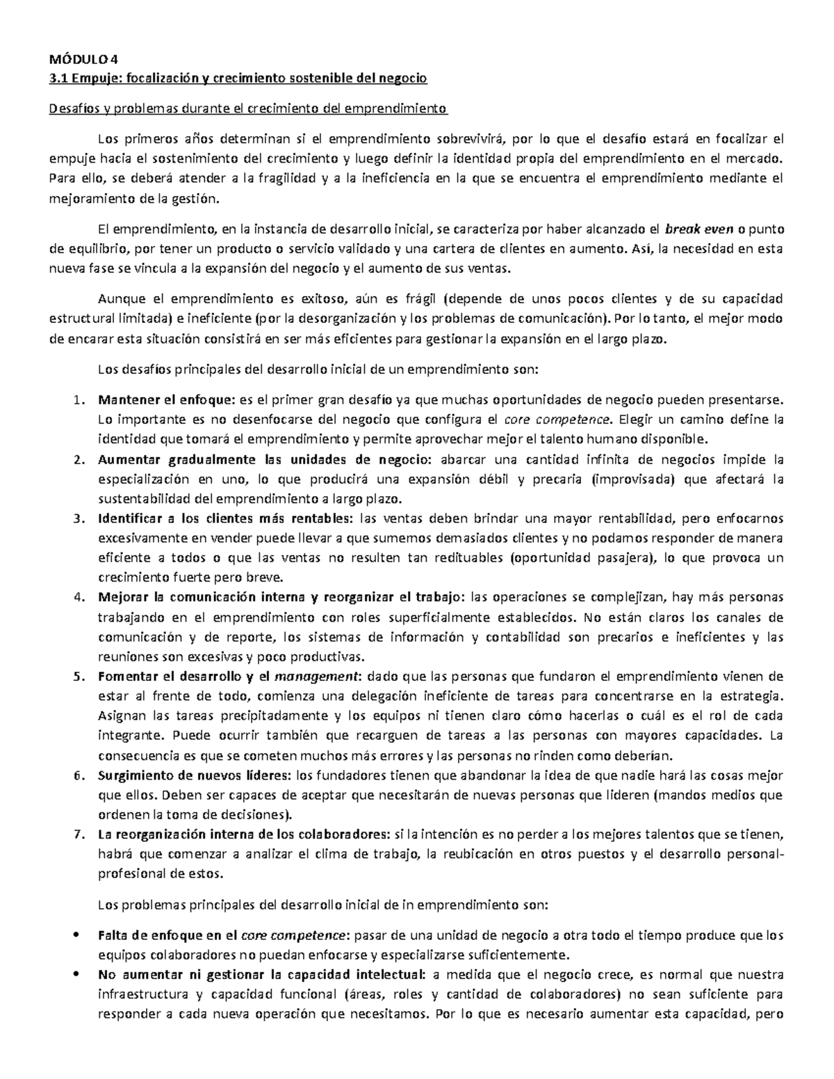 Resúmen Parcial 2 - Resumen Desarrollo Emprendedor - 3 Empuje: focalización y crecimiento ...