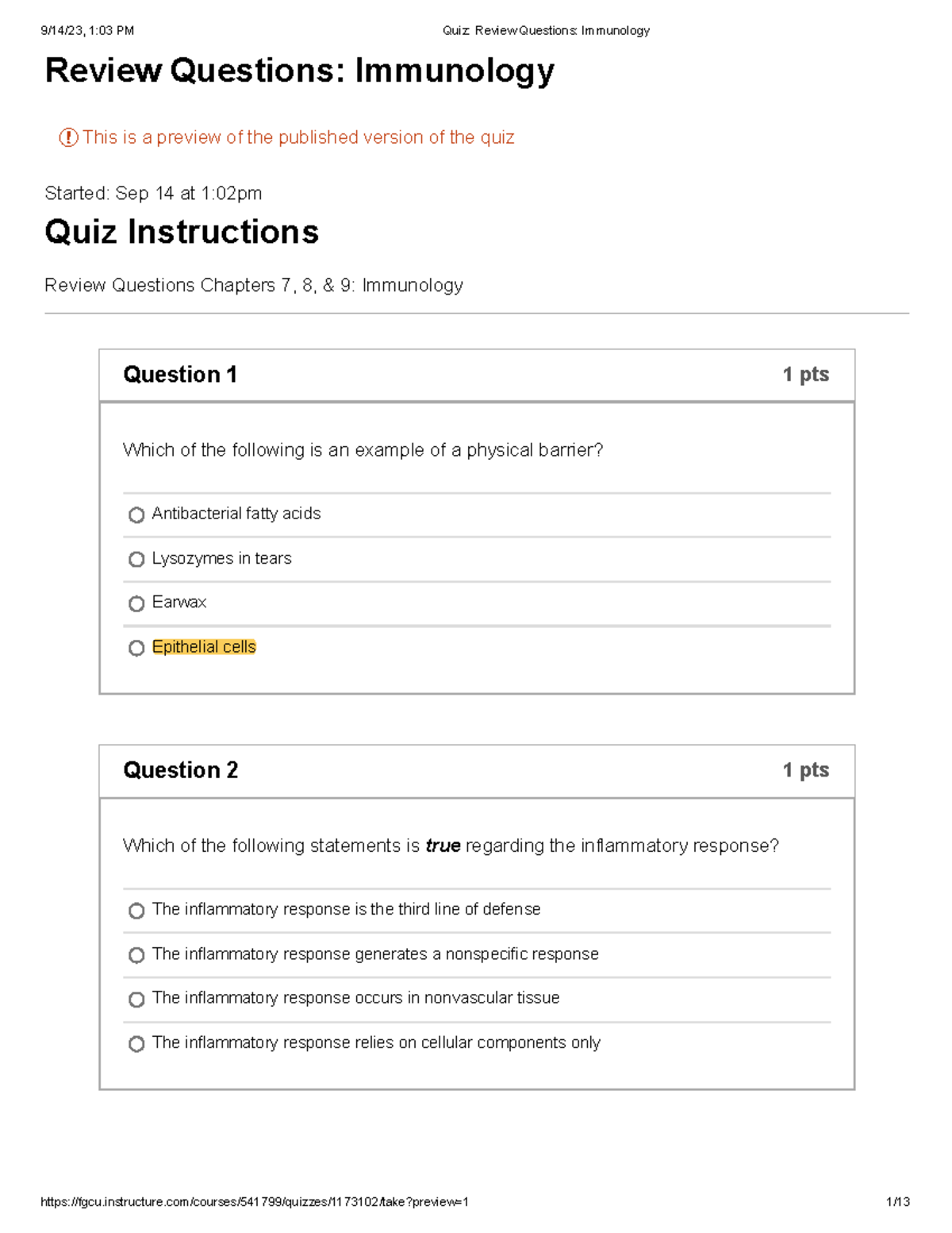 Quiz Review Questions Immunology - Review Questions: Immunology This is ...