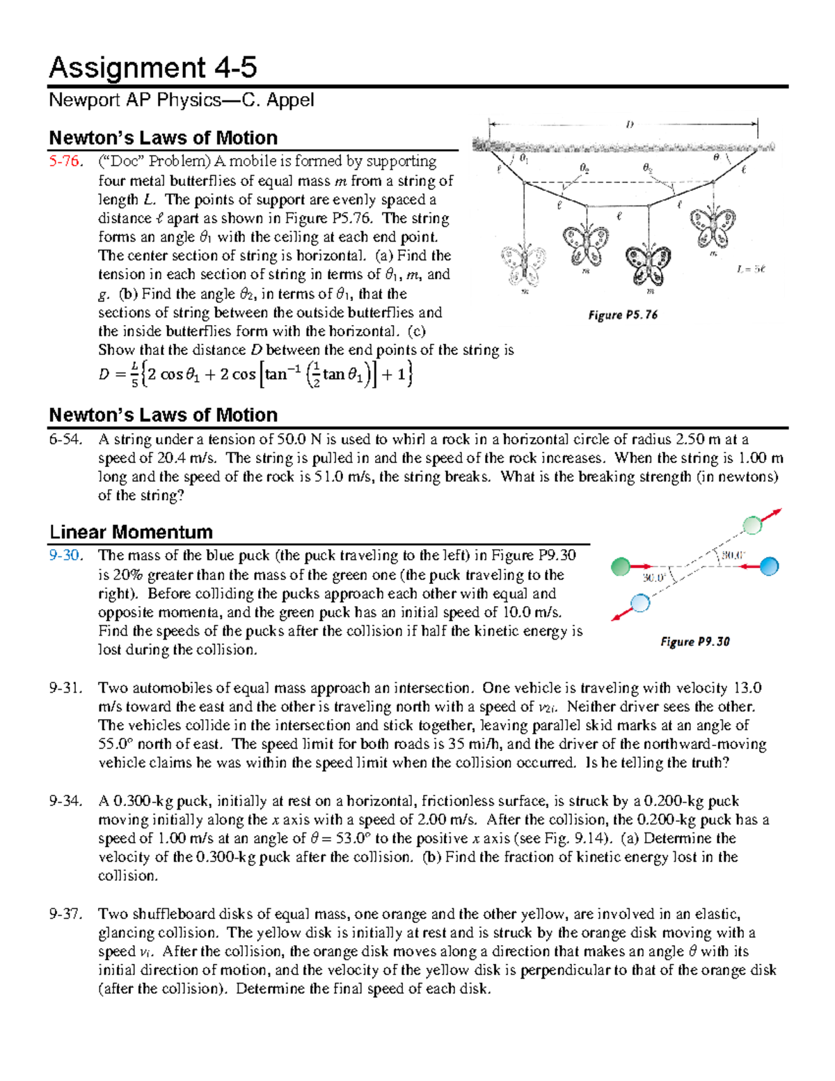 Homework - APC - Assignment 04-05 - 2022-2023 - Assignment 4- Newport AP Physics—C. Appel Newton ...