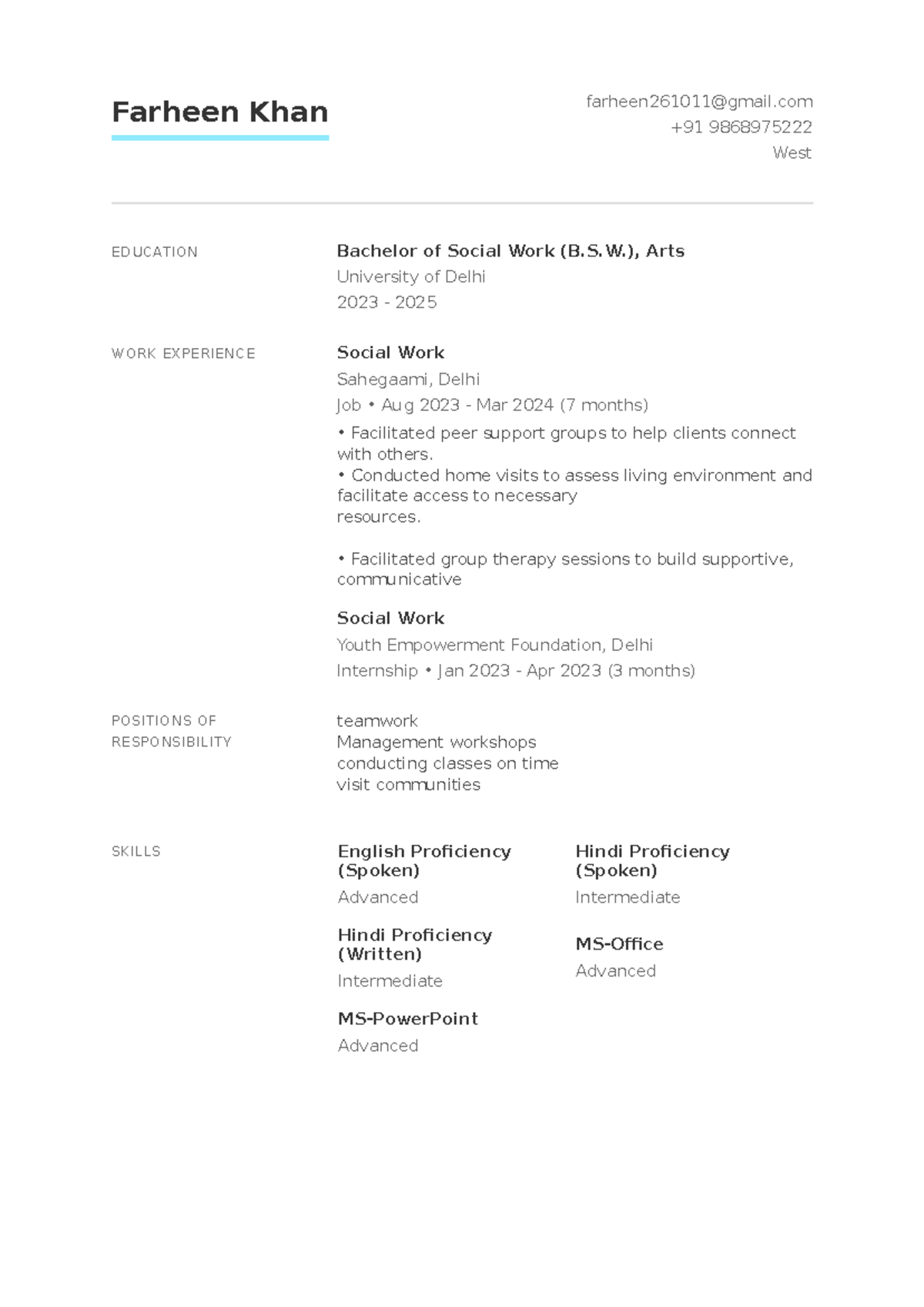 Farheen Khan Internshala Resume - Farheen Khan farheen261011@gmail +91 ...