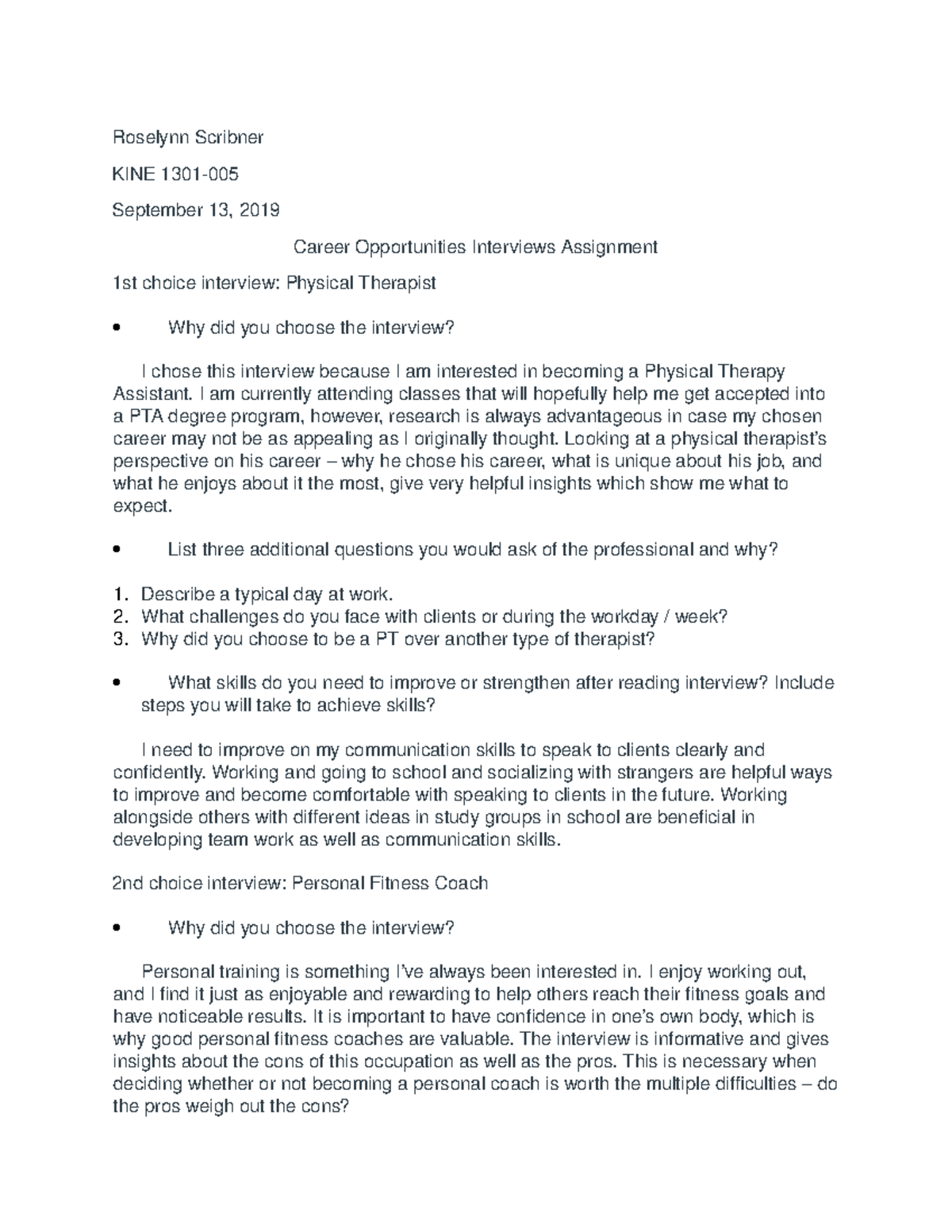 Foundations - HW Chapter 2 Career OPP. Interviews - Roselynn Scribner ...